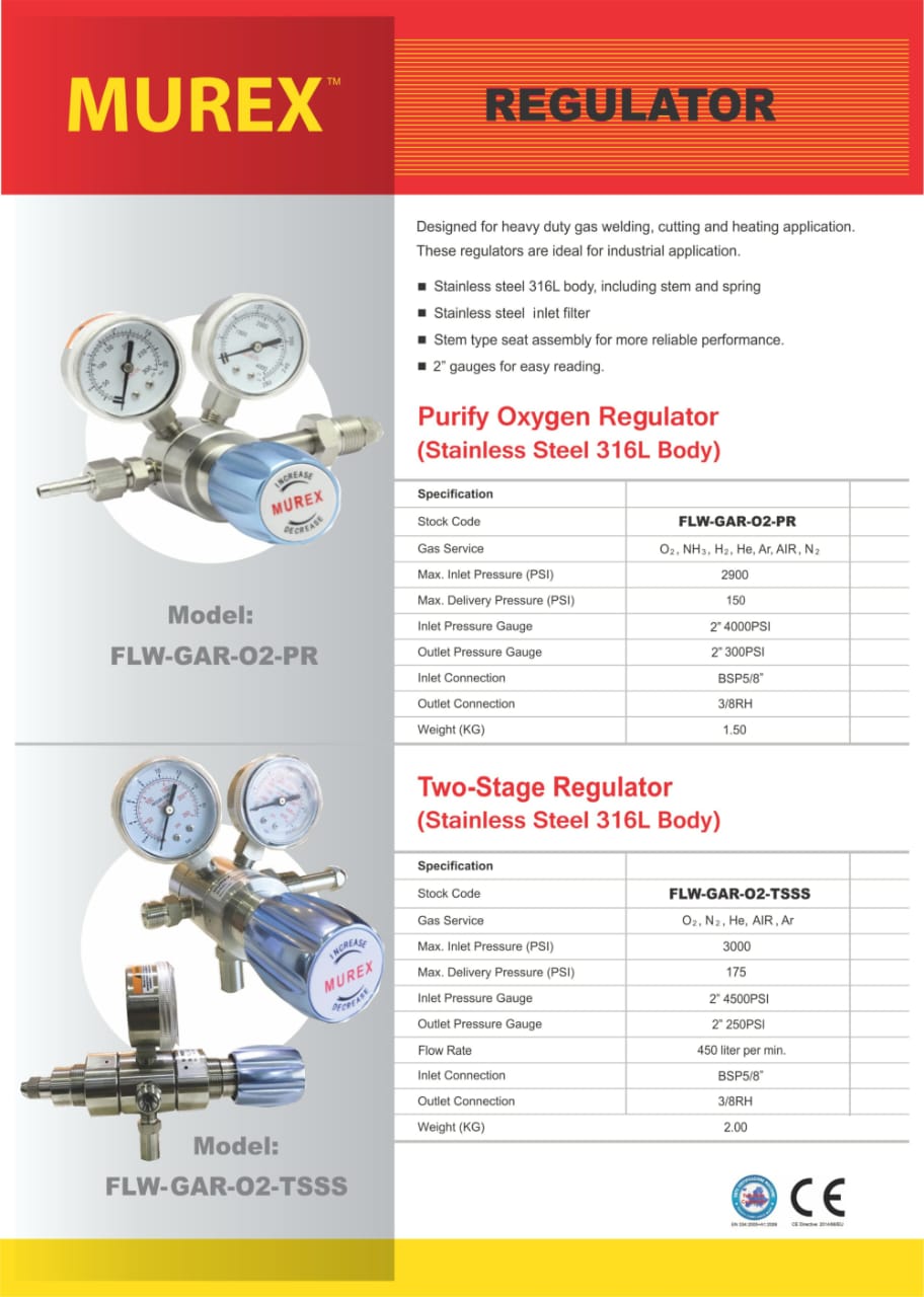 MUREX STAINLESS STEEL REGULATOR (316L BODY)